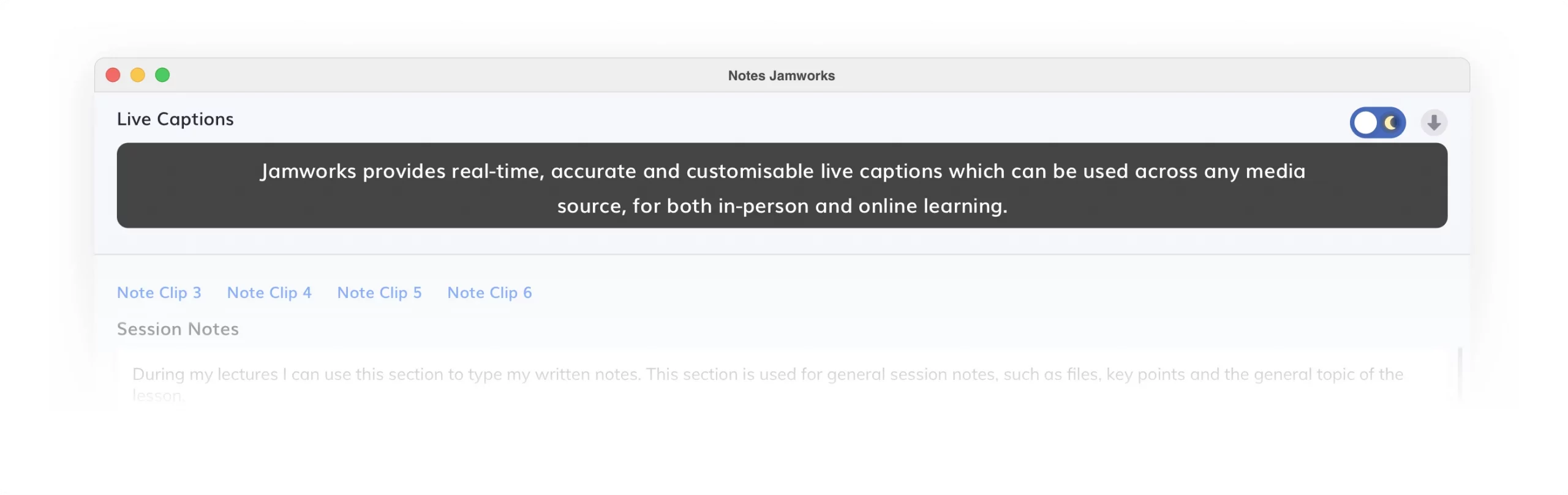 Live Captions - Jamworks AI Note Taking App
